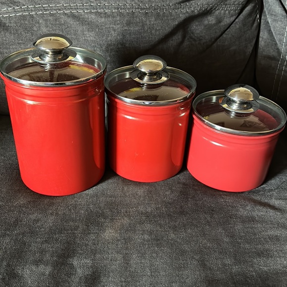 Kitchen | 3 Red Kitchen Metal Storage Organization Containers ...